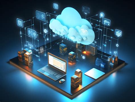 Premium AI Image Cloud Data Storage Database Cloud Computing Concept And Idea