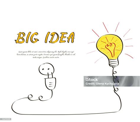 낙서 스타일에 전구와 큰 아이디어 개념입니다 브레인 스토밍 혁신과 창의성 배너 디자인 복사 공간 벡터 일러스트 0명에 대한 스톡