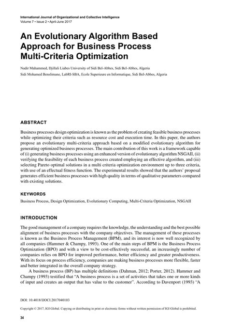 Pdf An Evolutionary Algorithm Based Approach For Business Process Multi Criteria Optimization