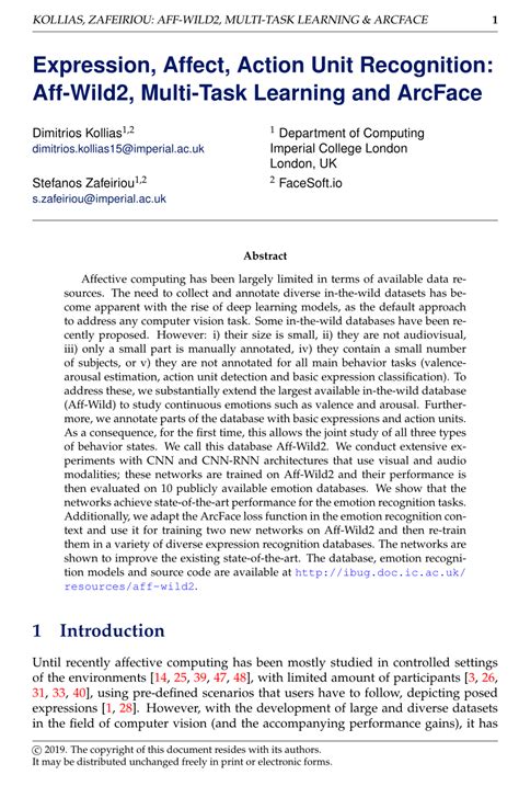 Pdf Expression Affect Action Unit Recognition Aff Wild2 Multi