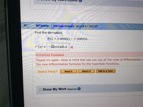Solved Find The Derivative F X X Sinh X 4 Cosh X