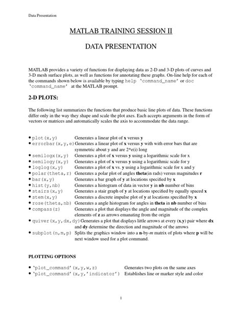 Matlab Training Session Ii Data Presentation 2 D Plots Pdf Chart