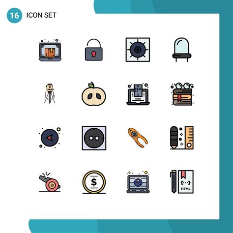 16 User Interface Flat Color Filled Line Pack Of Modern Signs And Symbols Of Construction Laser