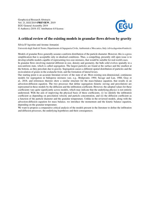 PDF A Critical Review Of The Existing Models In Granular Flows Driven By Gravity