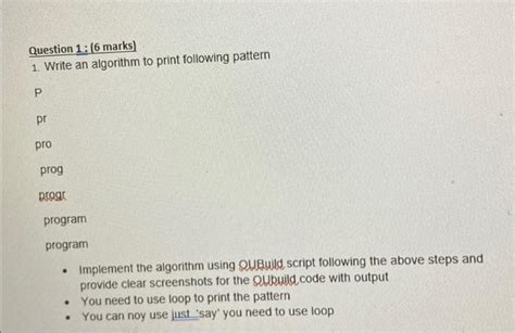 Solved Question 1 6 Marks 1 Write An Algorithm To Print