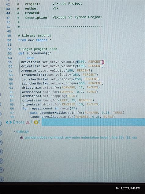 Unindent In Python Programming Support VEX Forum