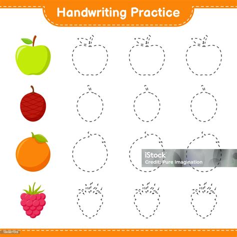 필기 연습 과일의 라인을 추적 교육 어린이 게임 인쇄 워크 시트 벡터 일러스트레이션 0명에 대한 스톡 벡터 아트 및 기타 이미지