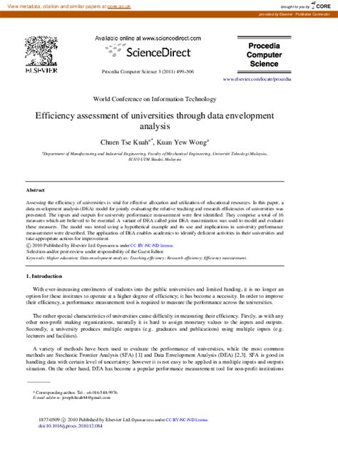 pdf efficiency assessment of universities through data envelopment