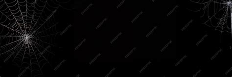 Banner Or Web Header With Creepy Spider Webs Copy Space On Black