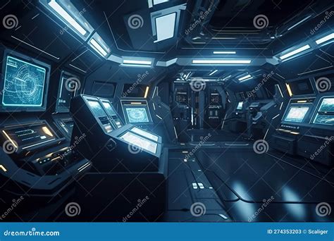 Control Room In Spacecraft Interior Of Spaceship Or Space Station Generative Ai Stock