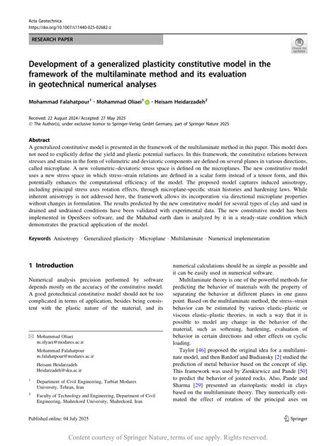 Development Of A Generalized Plasticity Constitutive Model In The