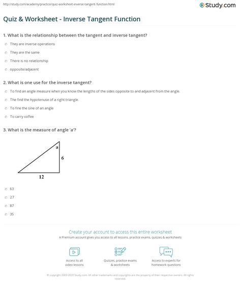 The Tangent Function Quiz Part 1