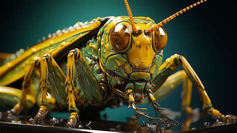 Detailed Close Up Of Grasshopper Insect On Table Generative Ai Stock
