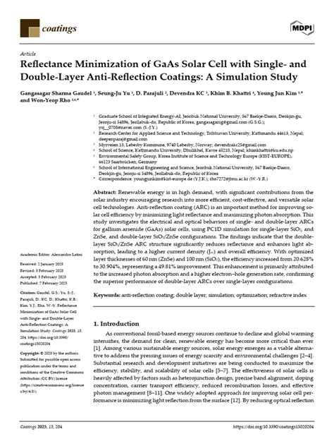 20 Reflectance Minimization Of Gaas Solar Cell Pdf Solar Cell