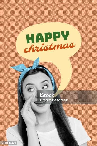 복합 트렌드 삽화 스케치 이미지 3d 사진 콜라주 메리 크리스마스 새해 휴일 축하 젊은 아가씨 연설 구름 핀업 머리 크리스마스 장식에 대한 스톡 사진 및 기타 이미지