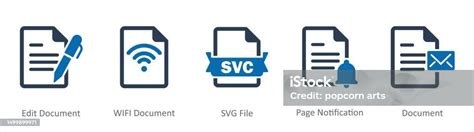 A Set Of 5 Document Icons As Edit Document Wifi Document Svg File Stock