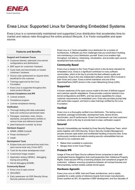 Enea Ose Datasheet Pdf Operating Systems Computer Software And Applications