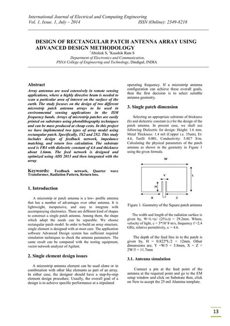Design Of Rectangular Patch Antenna Array Using Advanced Design