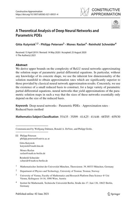 PDF A Theoretical Analysis Of Deep Neural Networks And Parametric PDEs