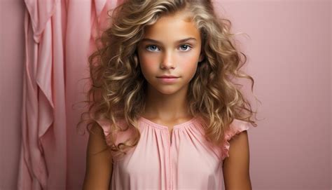 Premium AI Image Cute Blond Girl Looking At Camera Smiling With Innocence Generated By