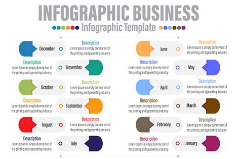 12 단계 현대 타임 라인 다이어그램 달력 개월 사각형 제목 워크 플로 및 원 프리젠 테이션 벡터 인포 그래픽 비즈니스를 위한 인포그래픽 템플릿입니다 개념에 대한 스톡 벡터