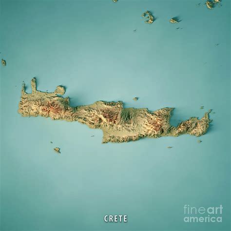 Crete Island Greece 3d Render Topographic Map Digital Art By Frank