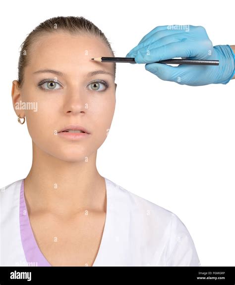 Beauty Woman Face Surgery Making Marks On Close Up Portrait Female