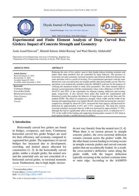 Pdf Experimental And Finite Element Analysis Of Deep Curved Box