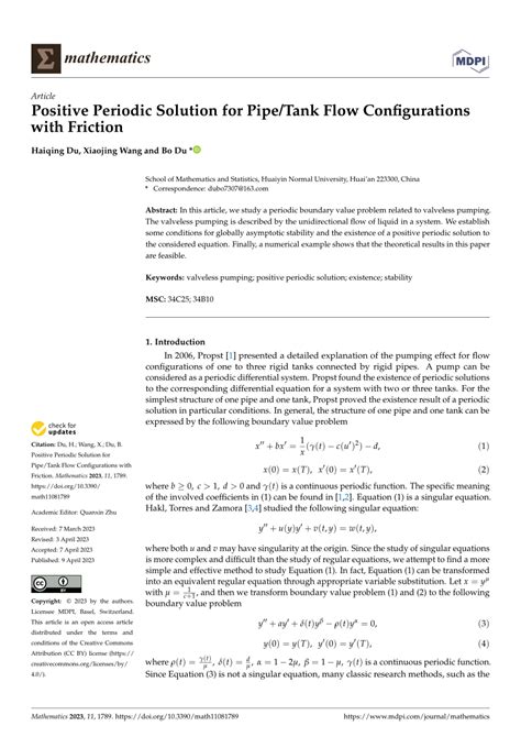 Pdf Positive Periodic Solution For Pipetank Flow Configurations With