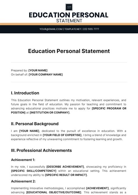 Free Education Personal Statement Template To Edit Online