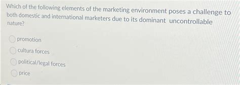 Solved Which Of The Following Elements Of The Marketing