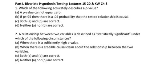 Solved Part I Bivariate Hypothesis Testing Lectures 15 20