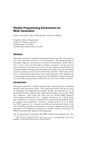 Pdf Parallel Programming Environment For Mesh Generation