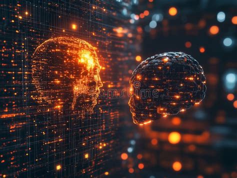 Digital Representation Of Human Brain And Face Showcasing Intricate Patterns And Glowing