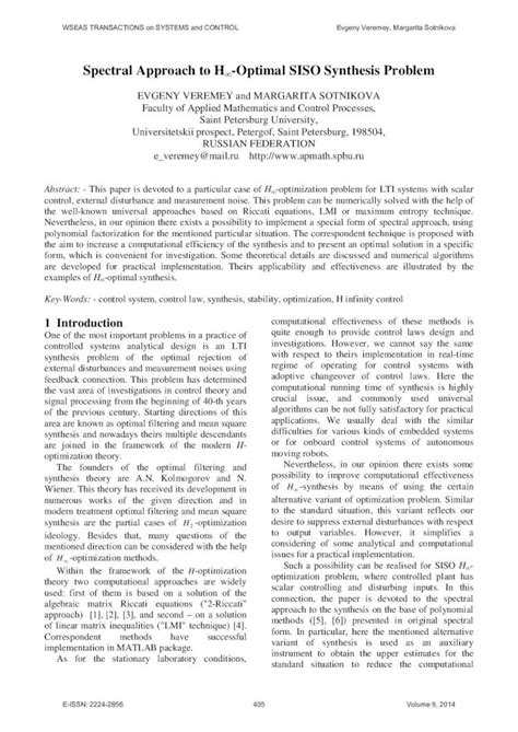 Pdf Spectral Approach To H Optimal Siso Synthesis Problemkey Words
