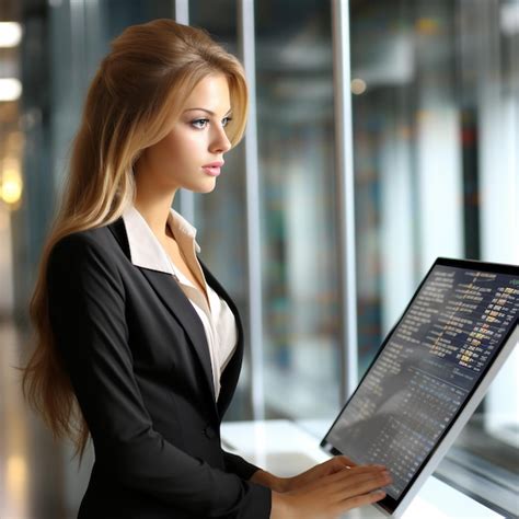 Premium Ai Image A Beautiful Young Woman Analyzing Computer Data