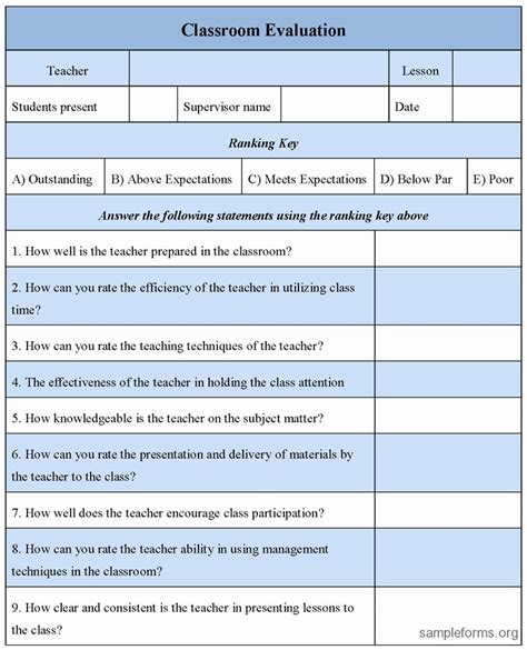Preschool Teacher Evaluation Form Luxury Classroom Evaluation Form