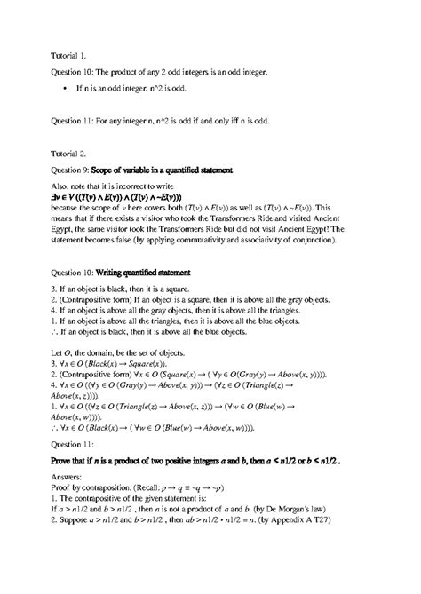 CS1231 S Cheatsheet Tutorial 1 Question 10 The Product Of Any 2 Odd Integers Is An Odd