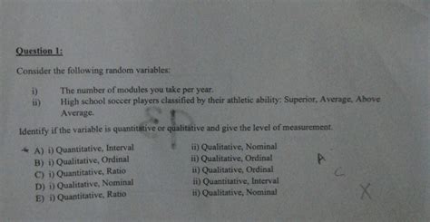 Solved Consider The Following Random Variables I The