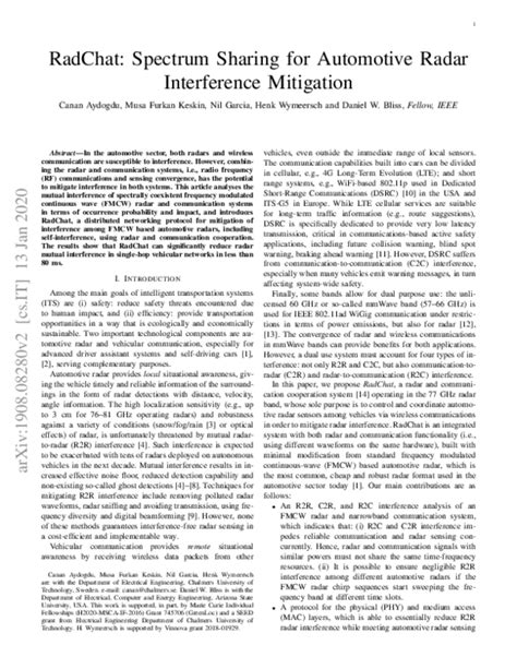 Pdf Radchat Spectrum Sharing For Automotive Radar Interference Mitigation