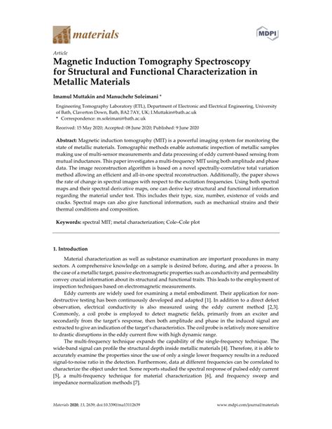 Pdf Magnetic Induction Tomography Spectroscopy For Structural And Functional Characterization