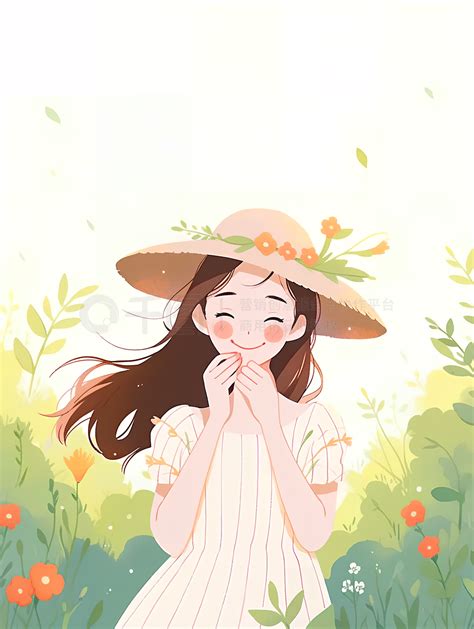 插画ai数字艺术 春天戴草帽的女孩扁平插画 Ai平面元素免费下载png格式2784像素编号69487383 千图网