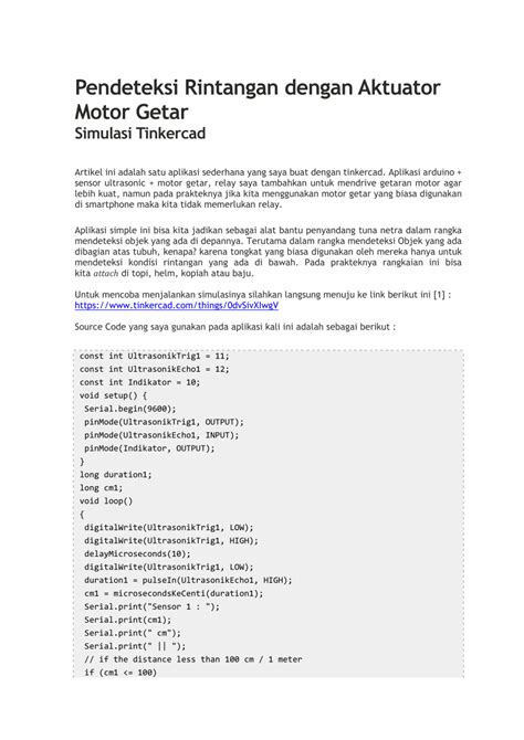 Pdf Pendeteksi Rintangan Dengan Aktuator Motor Getar Simulasi Tinkercad