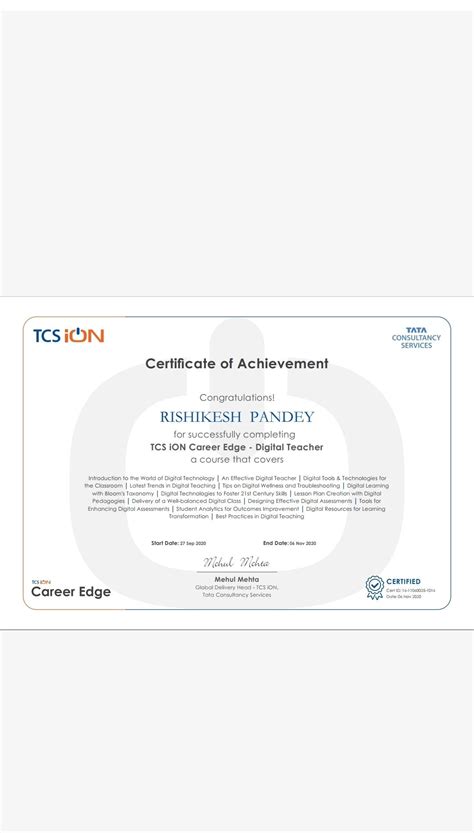 Rishikesh Pandey On Linkedin Digitalteachercourse Tcsion Elarning Certificateofcompletion