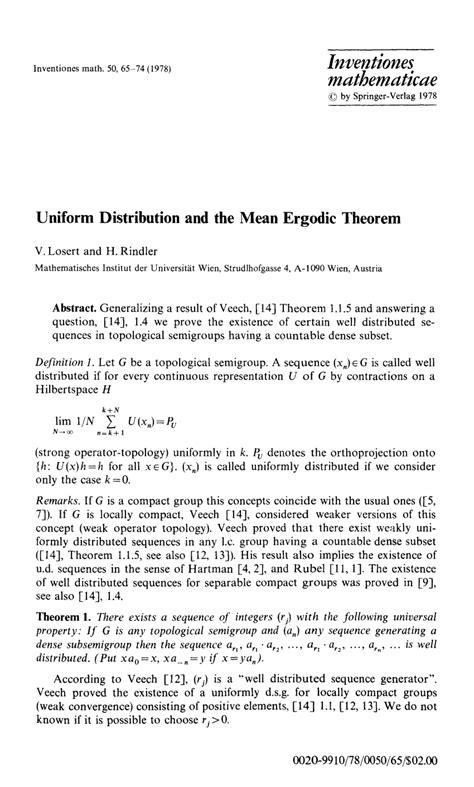 Pdf Uniform Distribution And The Mean Ergodic Theorem