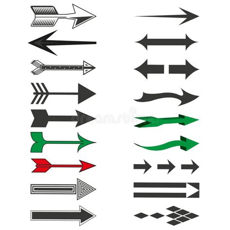 arrow icons set multiple arrow shapes black green red design stock