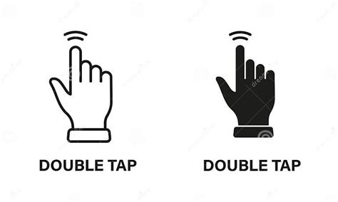 Double Tap Gesture Hand Cursor Of Computer Mouse Line And Silhouette