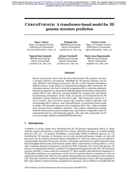 Pdf Chromformer A Transformer Based Model For 3d Genome Structure Prediction
