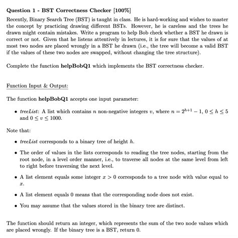 Solved Question 1 Bst Correctness Checker 100
