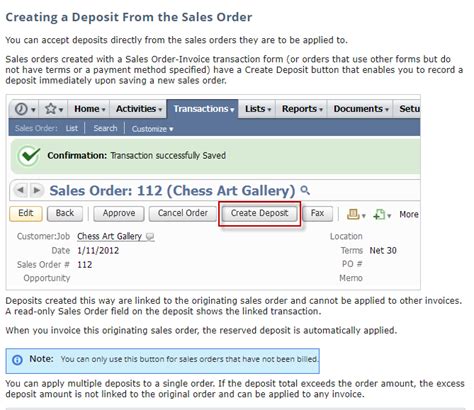 Creating A Deposit From Sales Order NetSuite Community
